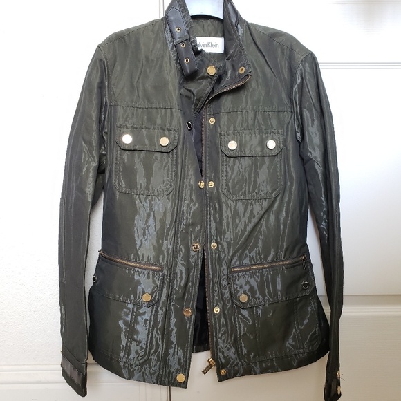Calvin Klein | Jackets & Coats | Calvin Klein Olive Green Oil Slick ...